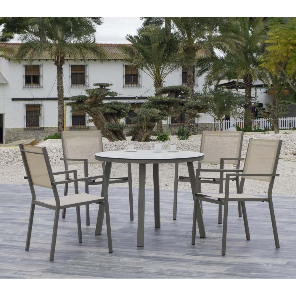 Salon de jardin à manger 4 places champagne beige table ronde diam ...