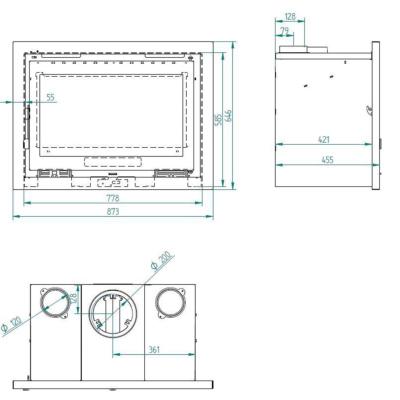 IT-180 F - Insert à bois en acier, foyer fonte, noir