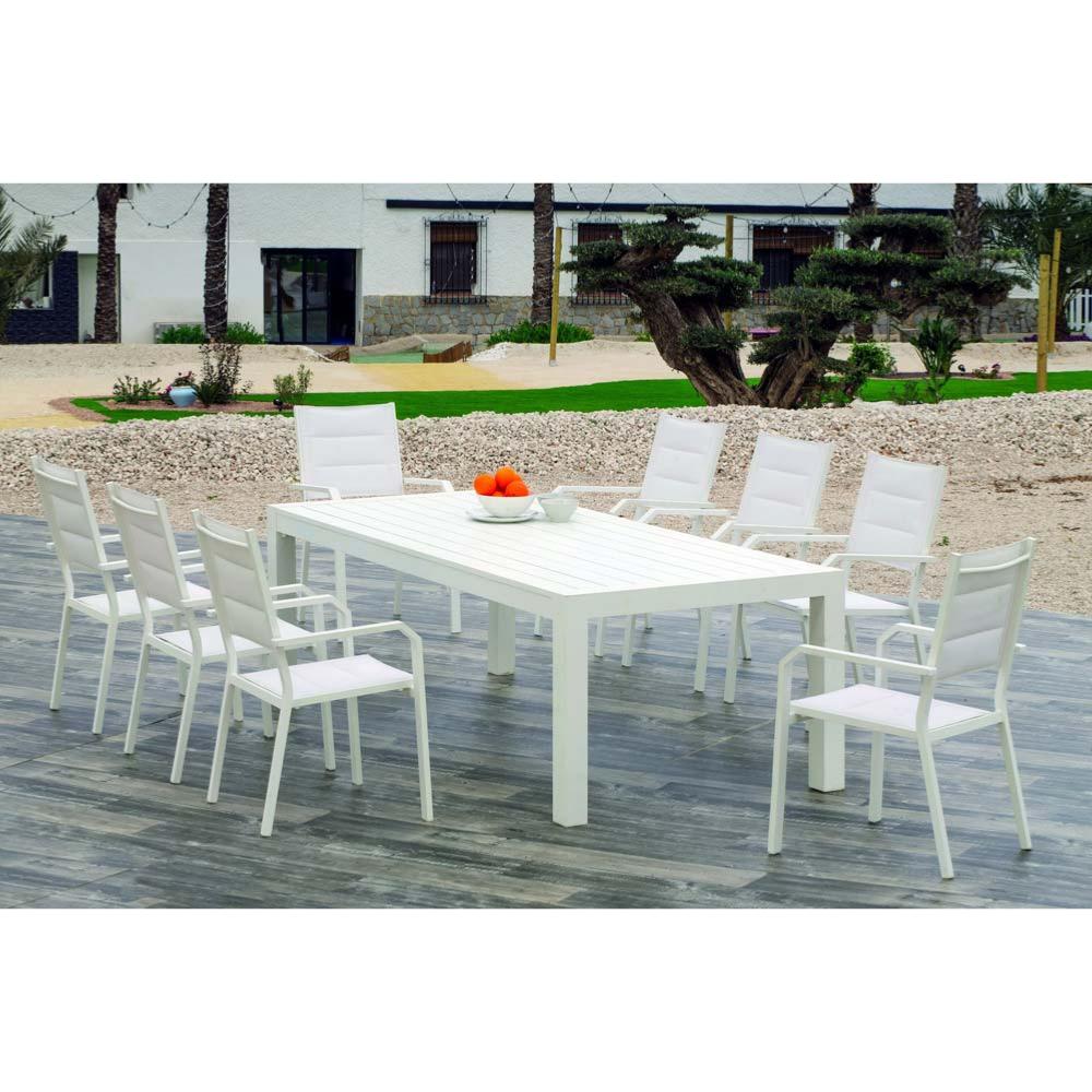 Set table à manger 8 places blanc table extensible rectangulaire 220cm ...